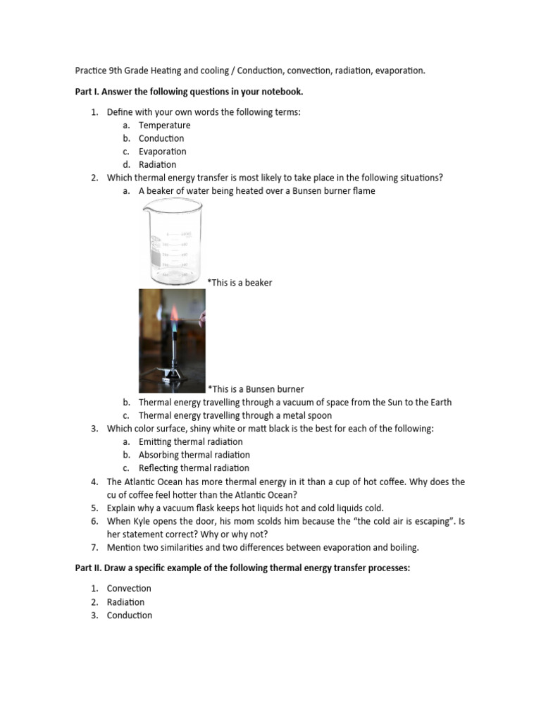 Practice 9th Grade Conduction, Convection, Radiation, Evaporation | PDF ...