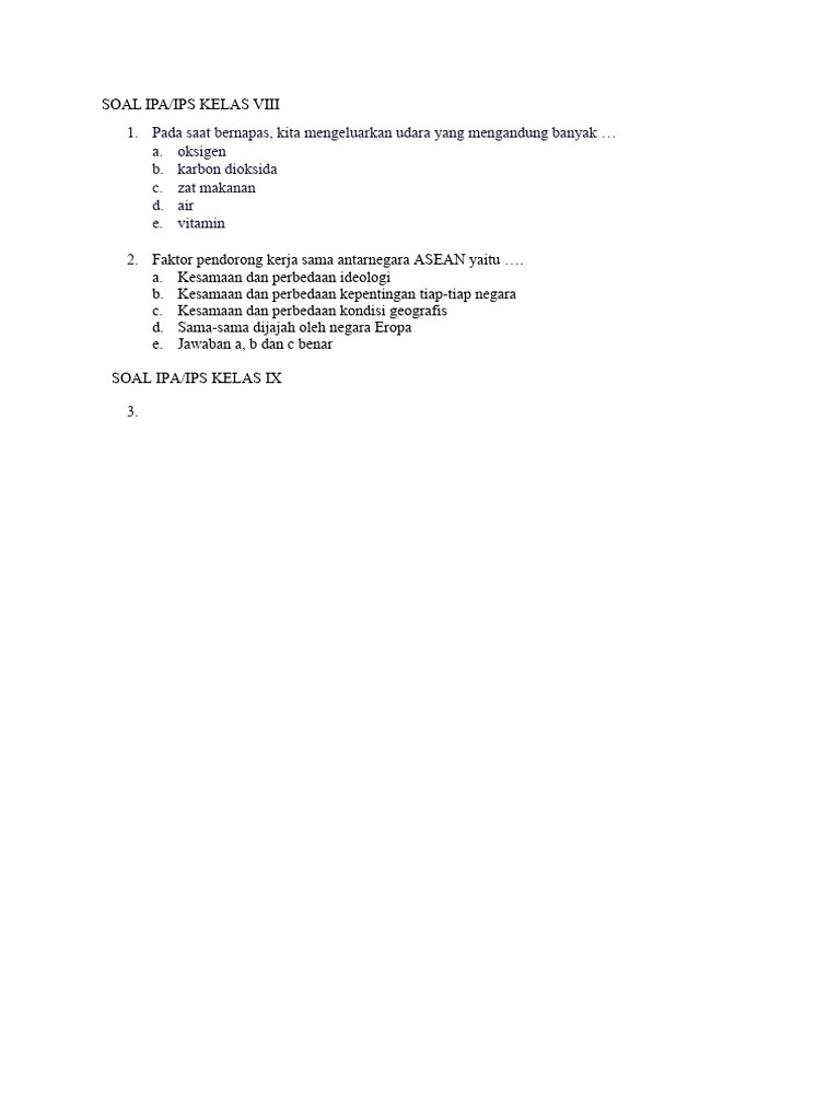 Soal IPA/IPS Kelas VIII & IX | PDF