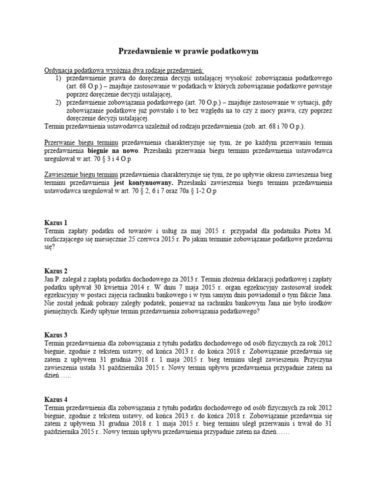 Przedawnienie W Prawie Podatkowym: Kazus 1 | PDF