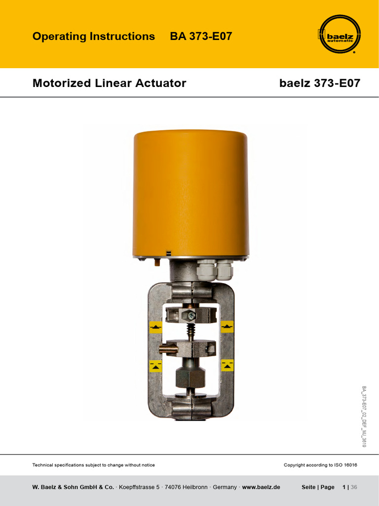 Baelz Operating Instructions 373-E07 3619 | PDF | Actuator | Valve