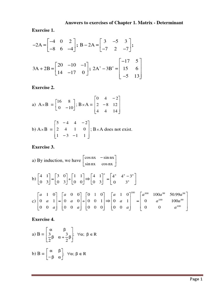 Answers To Exercises - Chapter 1 - TCC | PDF | Algebra | Linear Algebra