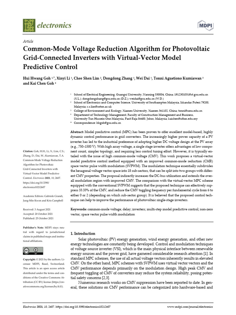 Common Mode Voltage Reduction Algorithm For Photov Pdf Power