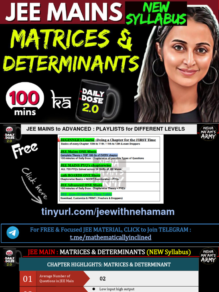 2.0 Jee(Main) Matrices & Determinant (New Syllabus) | PDF | Matrix (Mathematics) | Determinant
