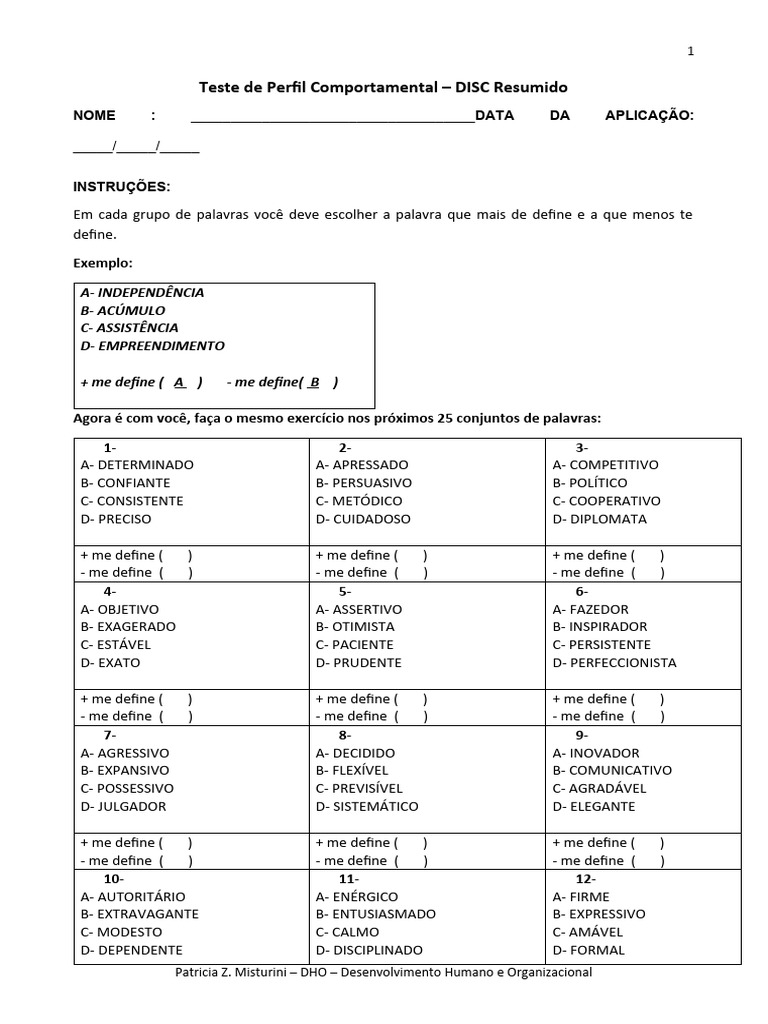 DISC Questionário | PDF