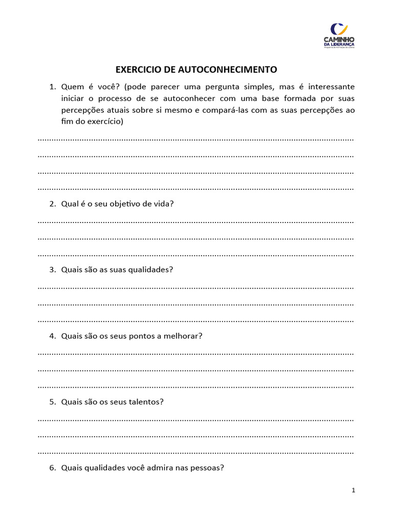 Exercicio de Autoconhecimento | PDF