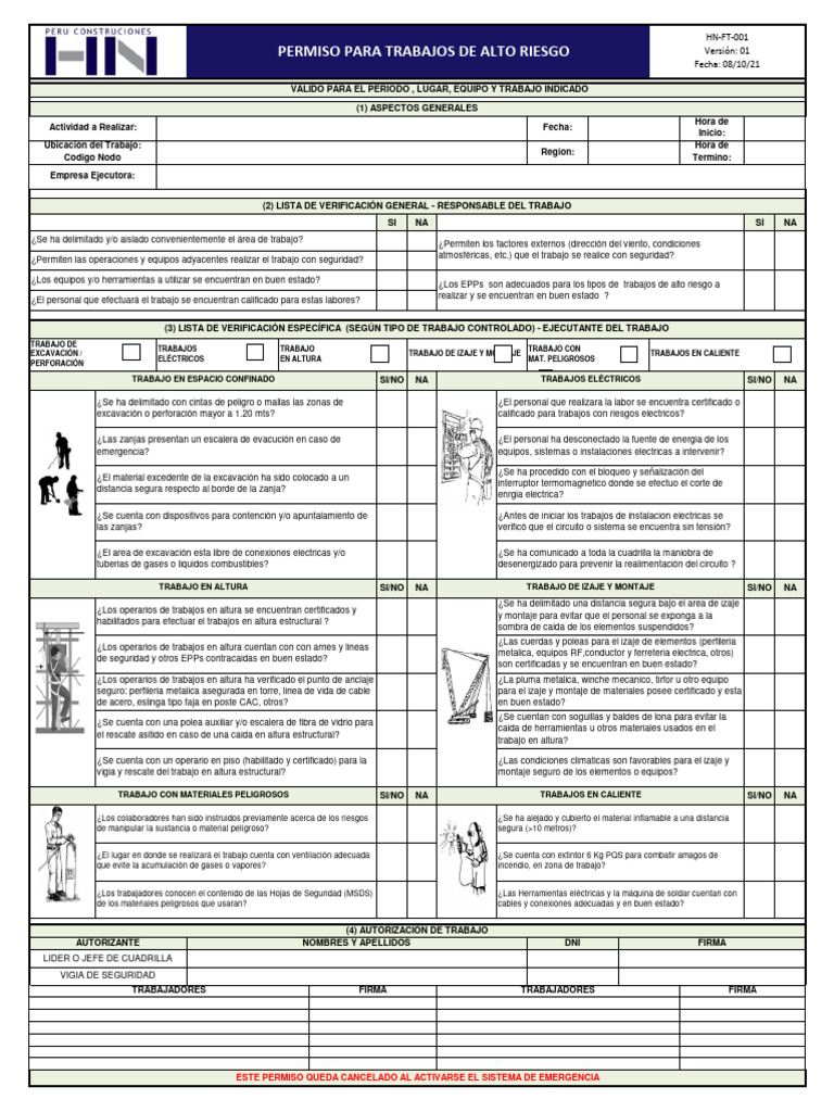 26. PERMISO ESCRITO DE TRABAJO DE ALTO RIESGO (PETAR) | PDF | Mercancías peligrosas | Bienes ...