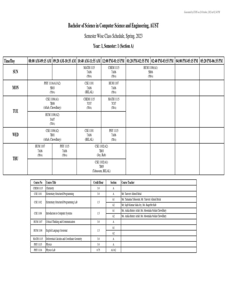 CSE Routine Spring 2023 | PDF | Electrical Engineering | Electronics