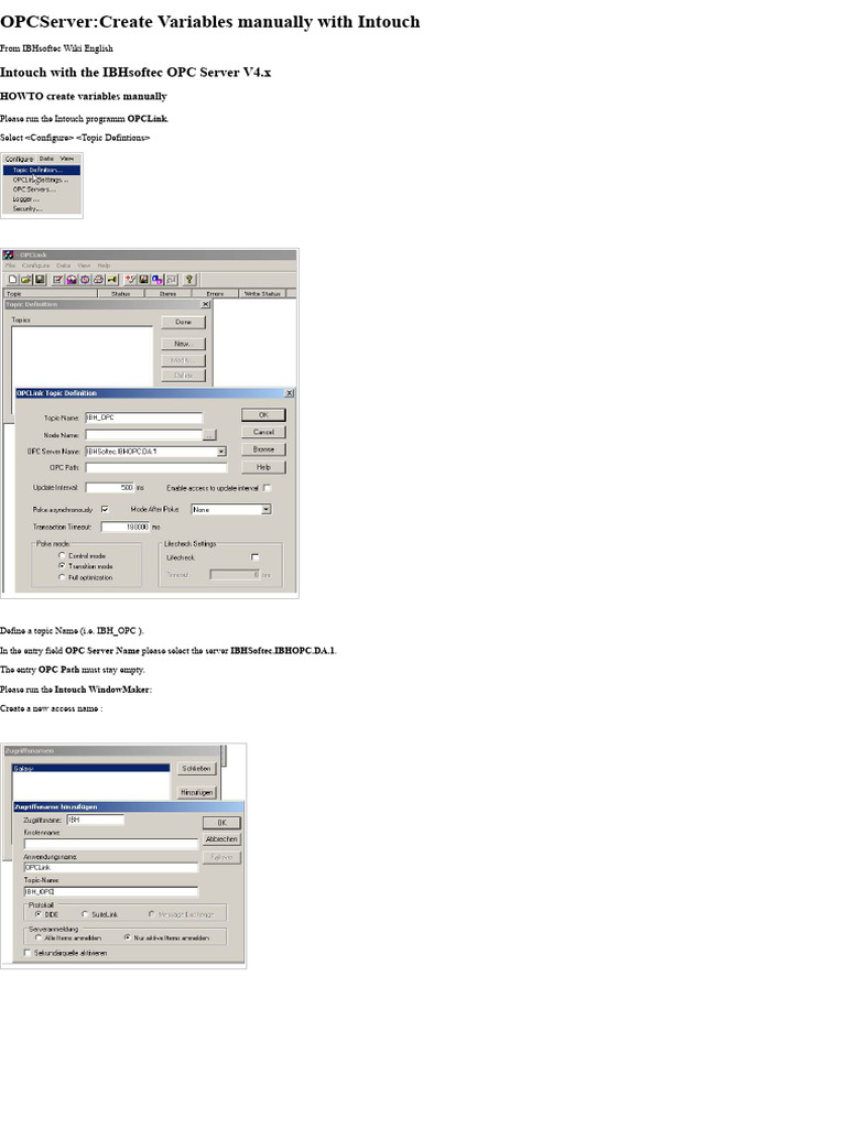 OPCServer - Create Variables Manually With Intouch - IBHsoftec Wiki English | PDF