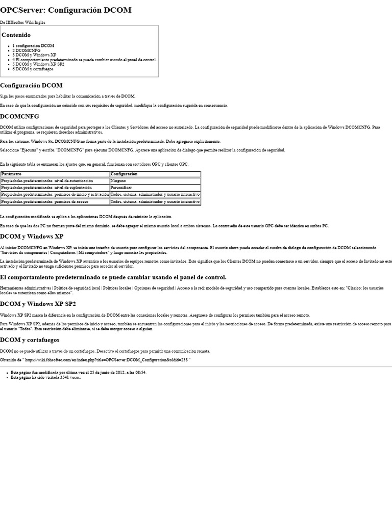 OPCServer - Configuración DCOM - IBHsoftec Wiki Inglés | PDF | Usuario (informática) | Windows XP