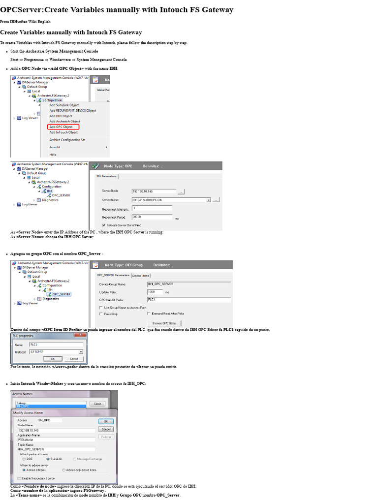OPCServer - Create Variables Manually With Intouch FS Gateway - IBHsoftec Wiki English | PDF
