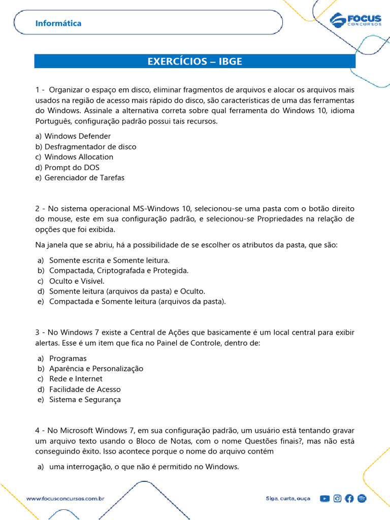 Curso de Exercicios Ibge Araujo Informatica - Exercício | PDF | Vírus de computador | Rede de ...