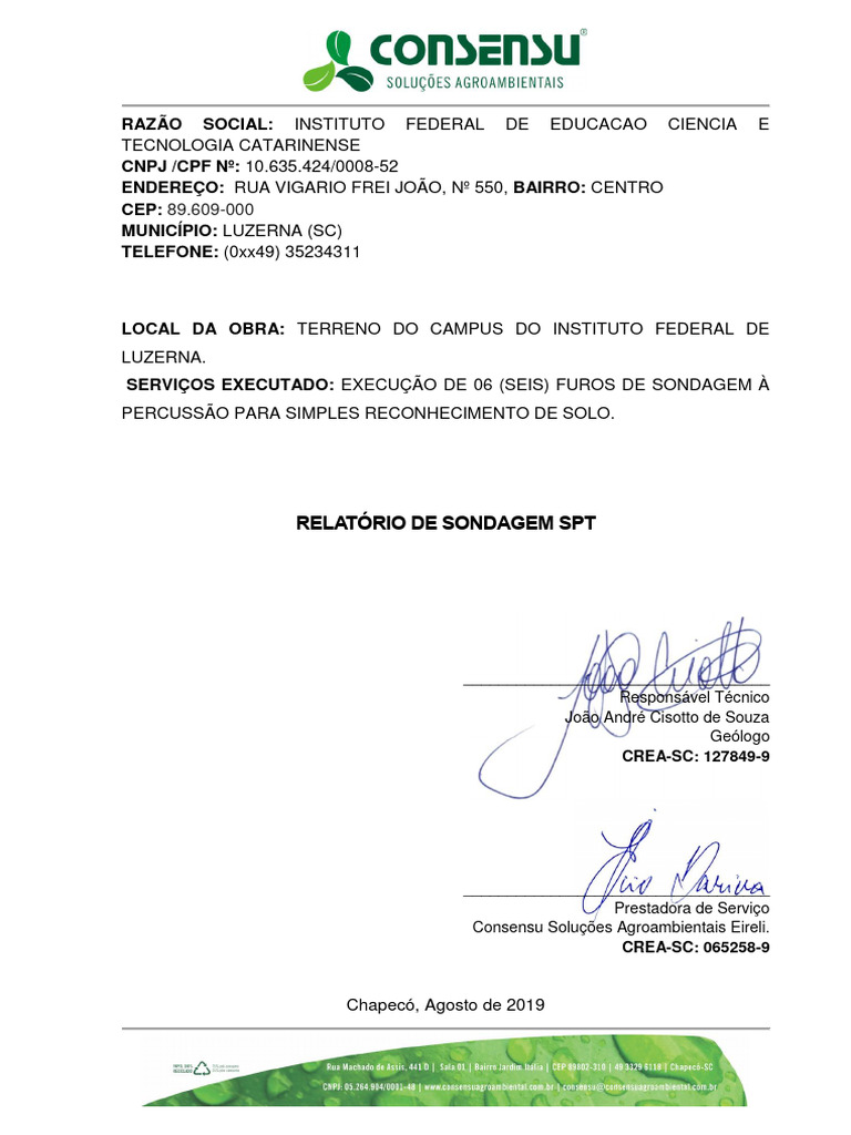 010.2.1 Relatório de Sondagem Do Terreno Do IFC | PDF | Solo | Basalto