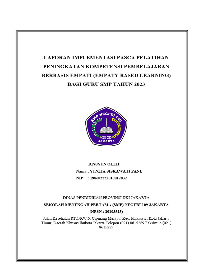 Format Laporan Implementasi Pasca Pelatihan 2023 - TTD Kepsek | PDF