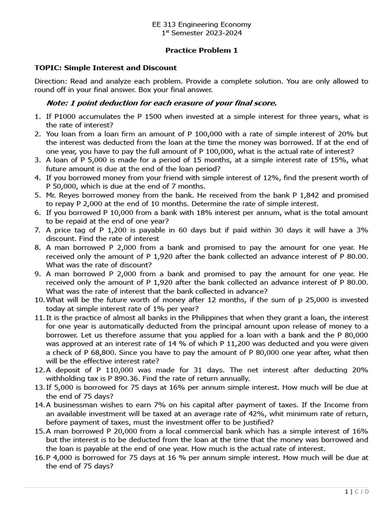 Simple Interest and Discount Problems | PDF | Interest | Interest Rates