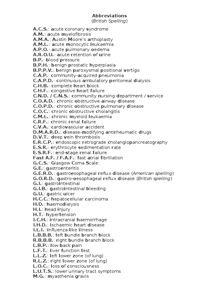 Medical Abbreviations | PDF | Myocardial Infarction | Heart Failure Medical Abbreviations | PDF | Myocardial Infarction | Heart Failure