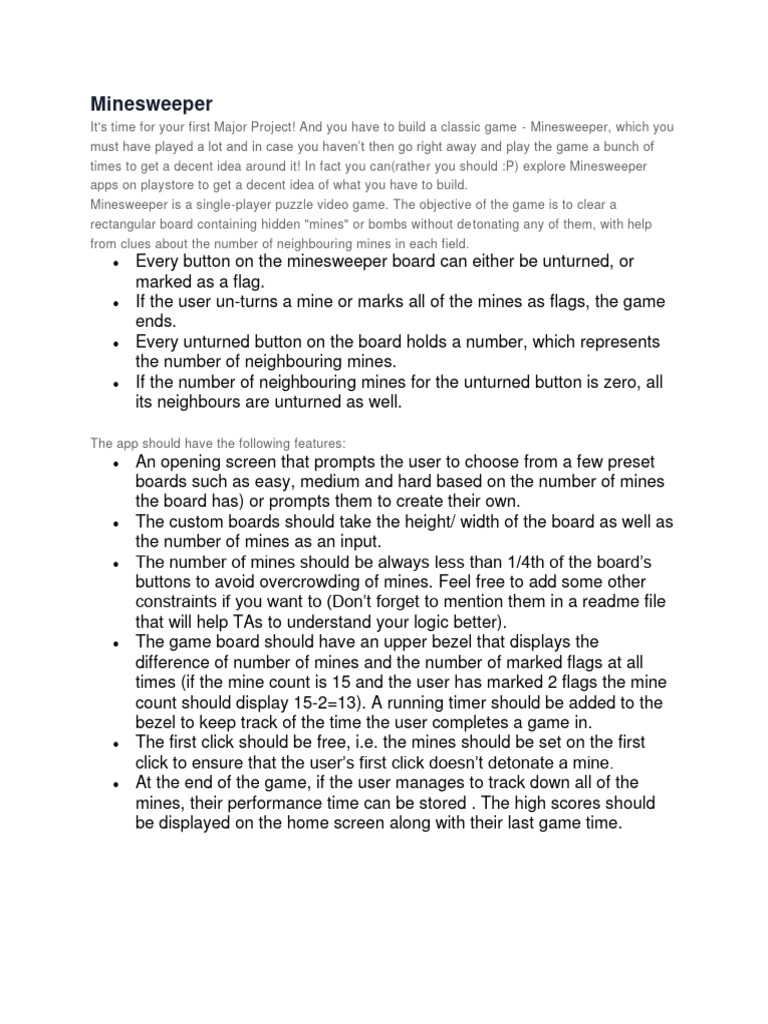 Minesweeper Pdf Software Engineering Computer Science
