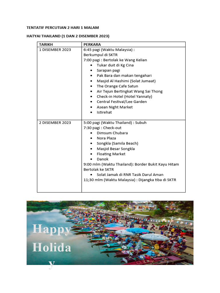 Tentatif Percutian 2 Hari 1 Malam | PDF