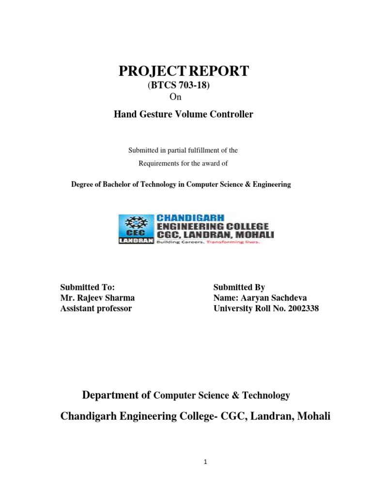 B.Tech Project: Gesture Volume Control | PDF | Computer Vision | Human ...
