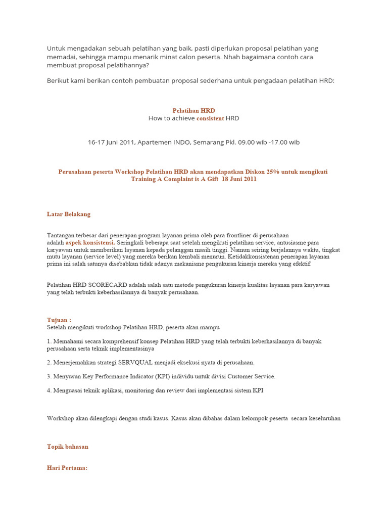 Contoh Proposal Pelatihan Karyawan 2 | PDF