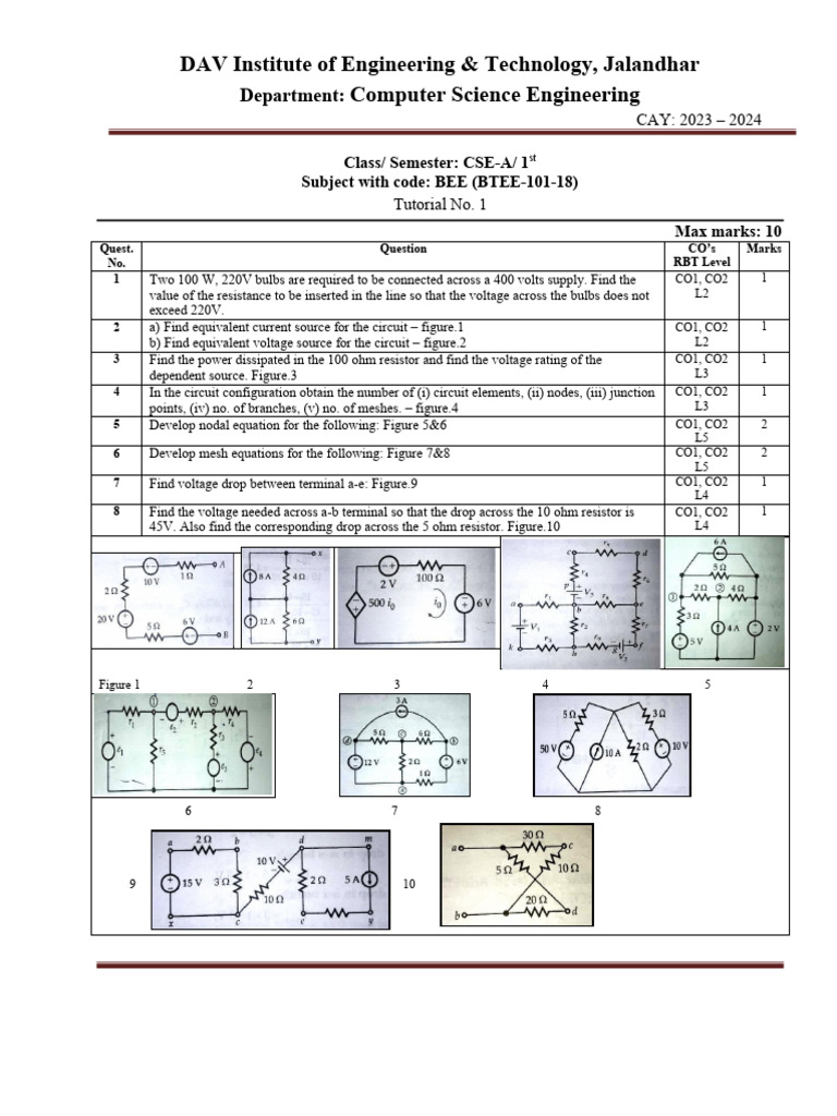 BEE Tutorial | Download Free PDF | Electrical Network | Resistor