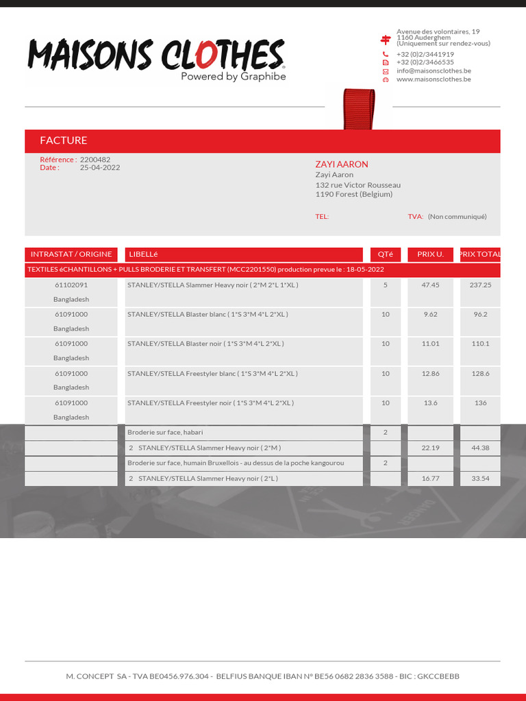 Facture: Zayi Aaron 132 Rue Victor Rousseau 1190 Forest (Belgium) | PDF ...