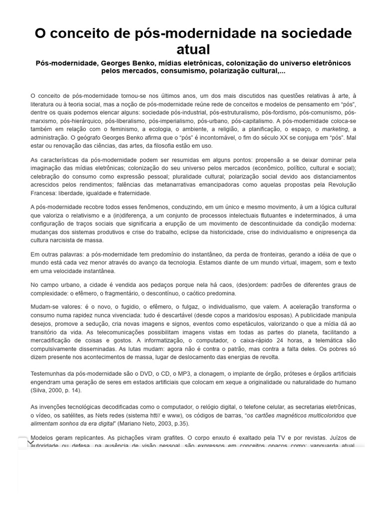 O Conceito de Pós-Modernidade Na Sociedade Atual - Brasil Escola | PDF ...