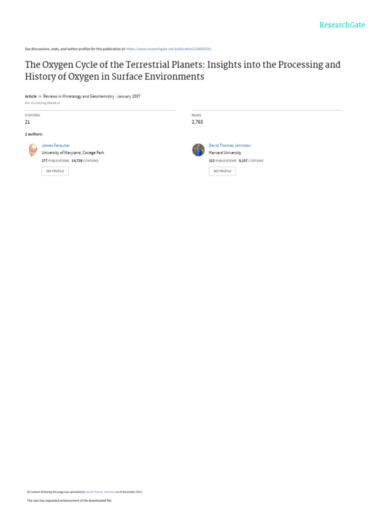 The Oxygen Cycle of The Terrestrial Planets Insigh | PDF | Oxygen ...