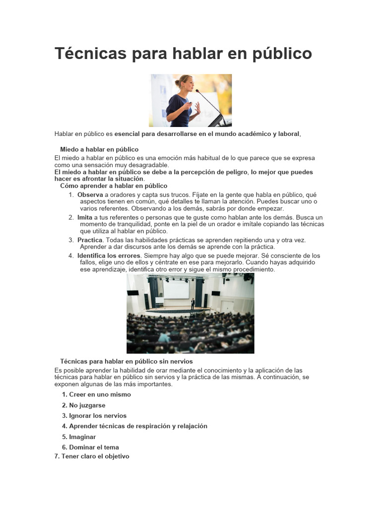 Técnicas Efectivas para Hablar en Público | PDF | Hablar en público | Temor