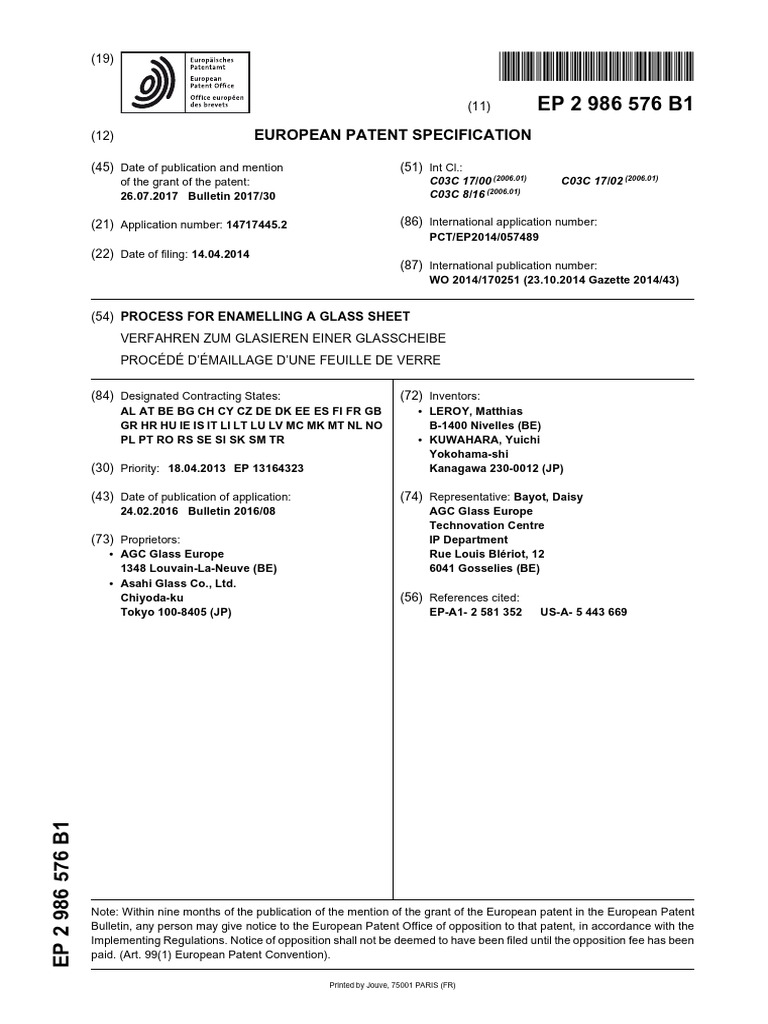 Process For Enamelling A Glass Sheet | PDF | Glasses | Ether