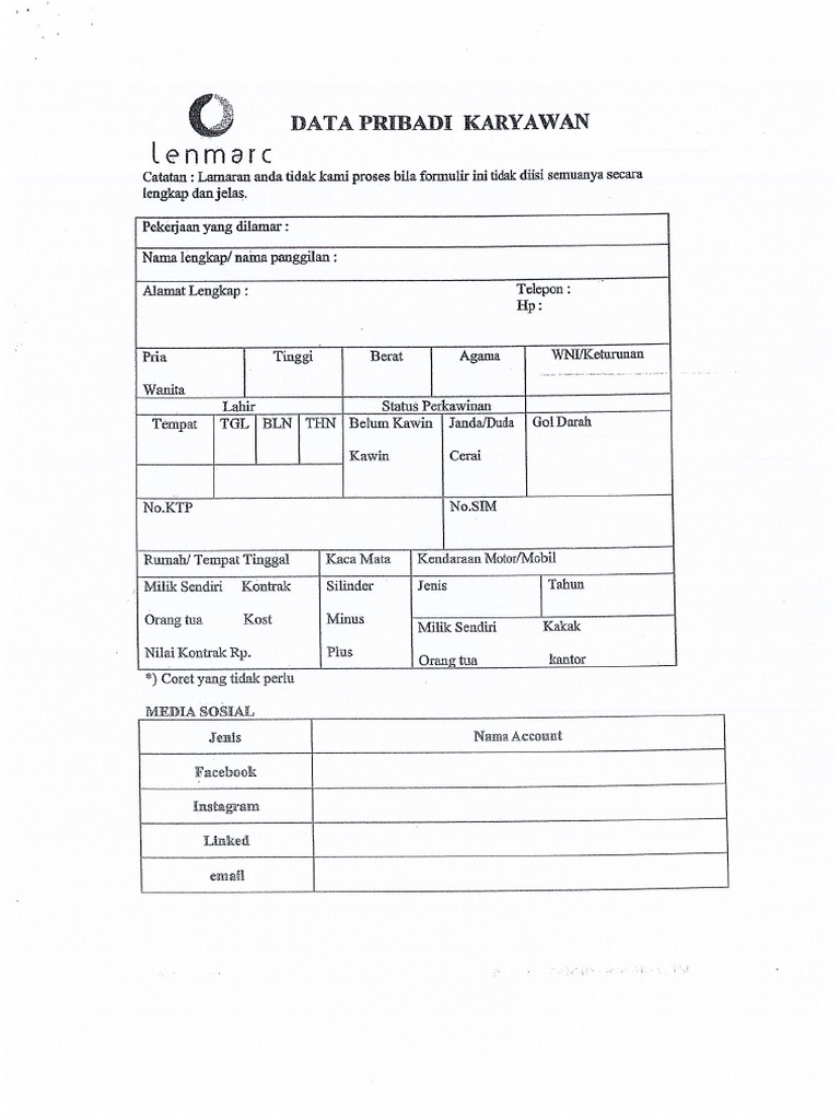 Form Data Diri Interview | PDF