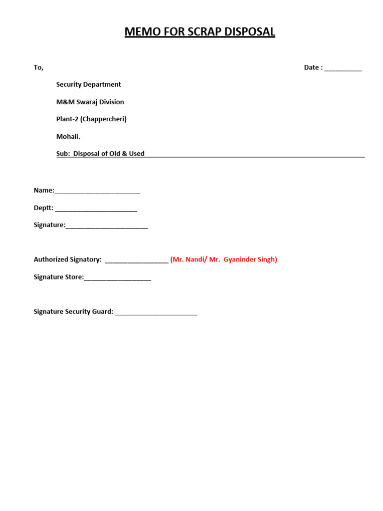Format for Disposal of Misc Scrap in Scrap Yard | PDF