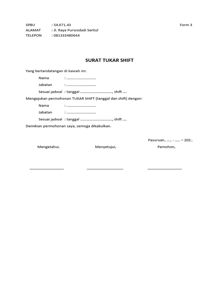 Surat Tukar Shift | PDF