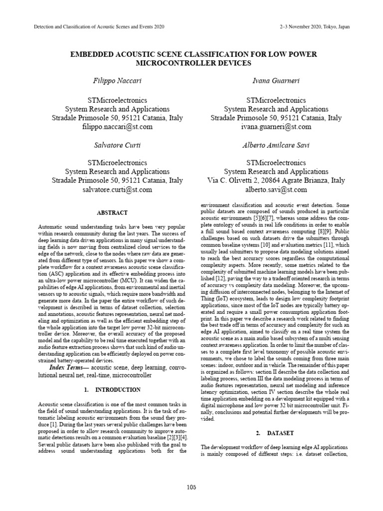 Embedded Acoustic Scene Classification For Low Power Microcontroller Devices Pdf Artificial 