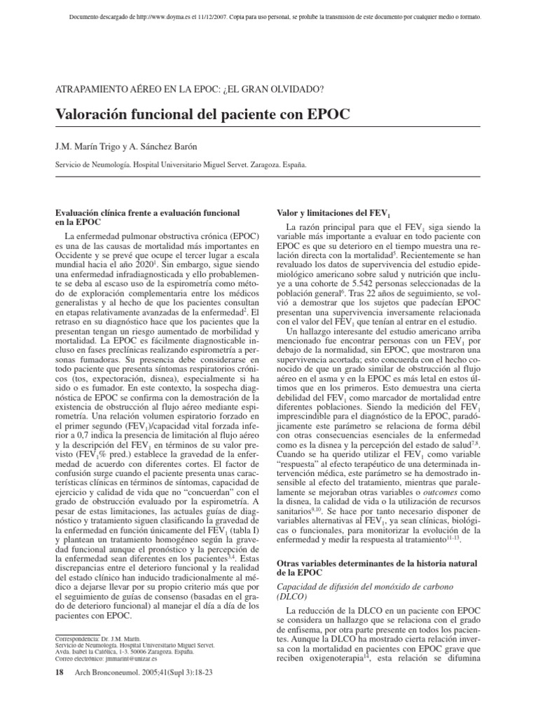 Valoración funcional del paciente con EPOC | PDF | Enfermedad pulmonar ...