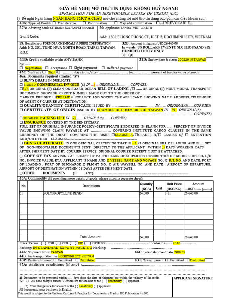 Đề Nghị Mở LC - LC - Application - Form | PDF | Trade | Economies