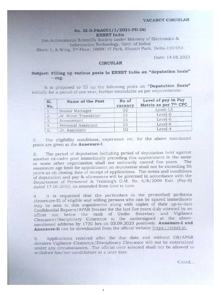 Detailed Vacancy Circular | PDF