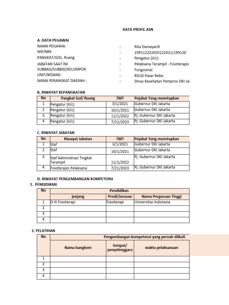 Formulir Profil Asn Dan Cara Pengisiannya | PDF