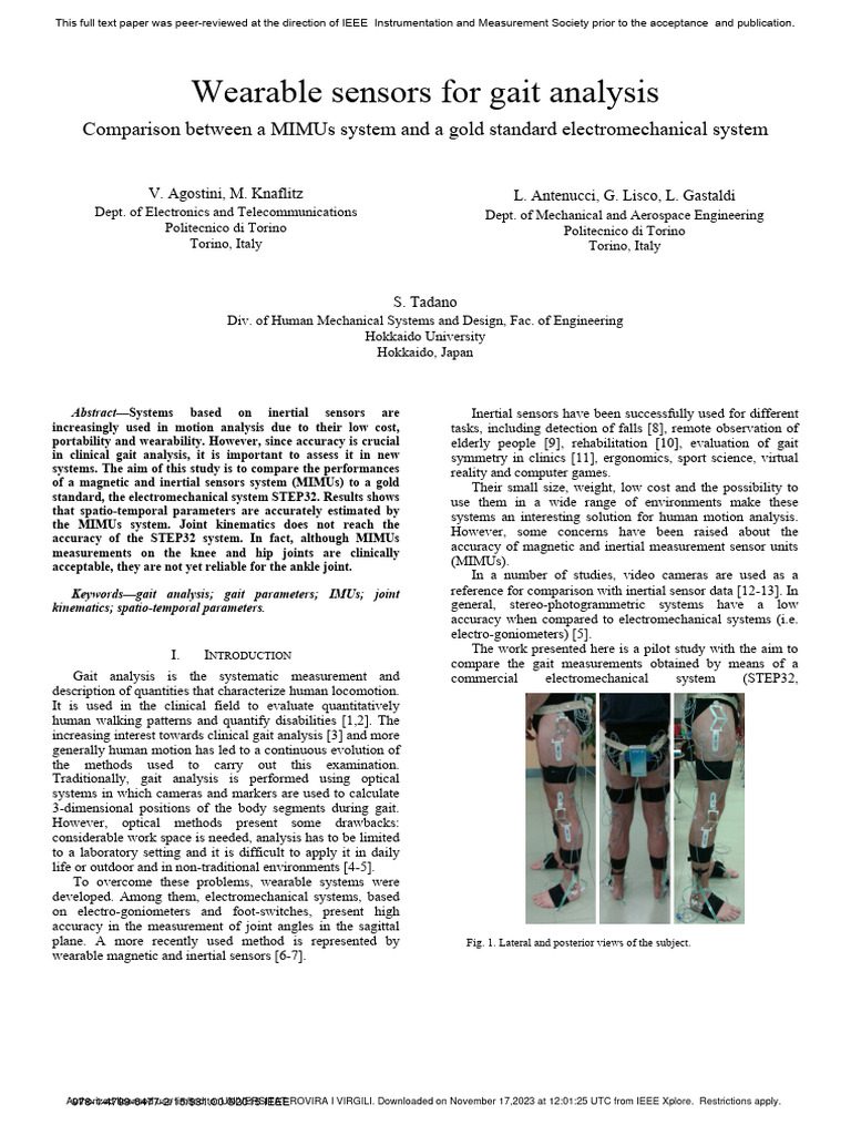 Wearable Sensors For Gait Analysis | PDF | Gyroscope | Anatomical Terms ...