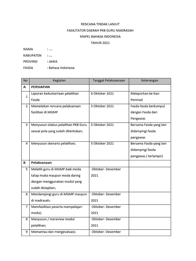 Contoh RTL Fasda Bindo | PDF