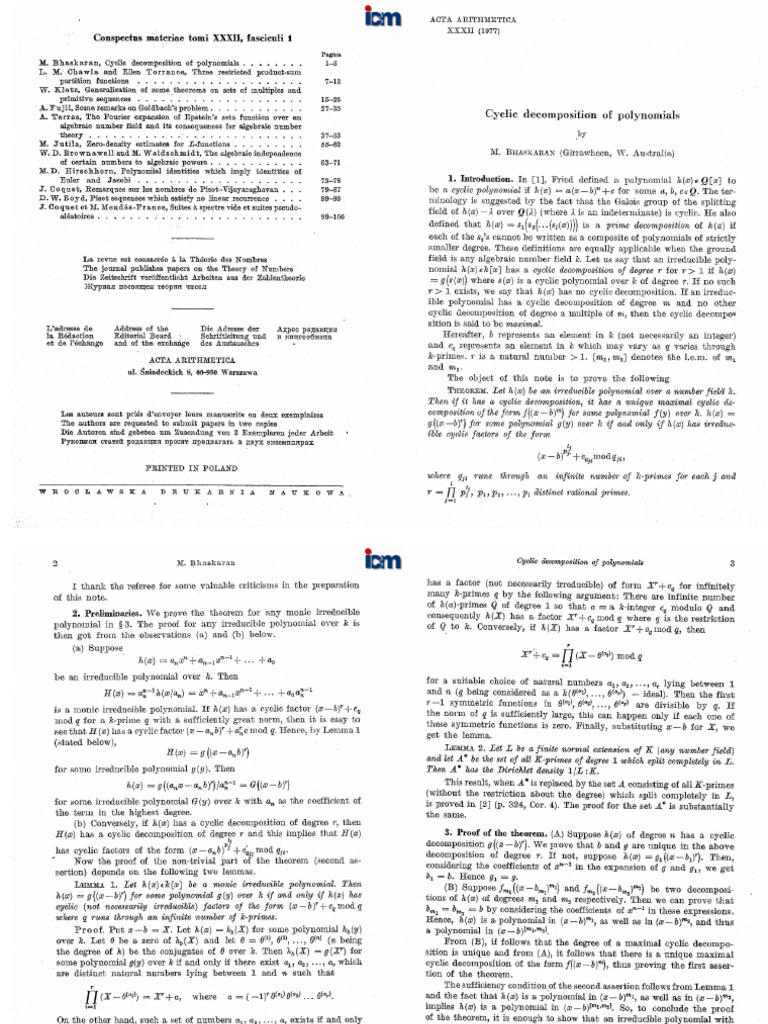 Cyclic Decomposition of Polynomials | PDF