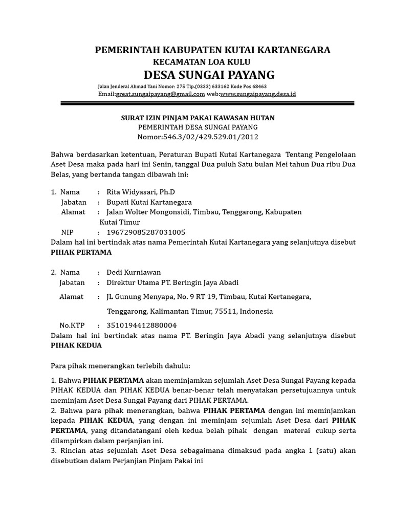 Surat Perjanjian Pinjam Pakai Tanah Salinan | PDF