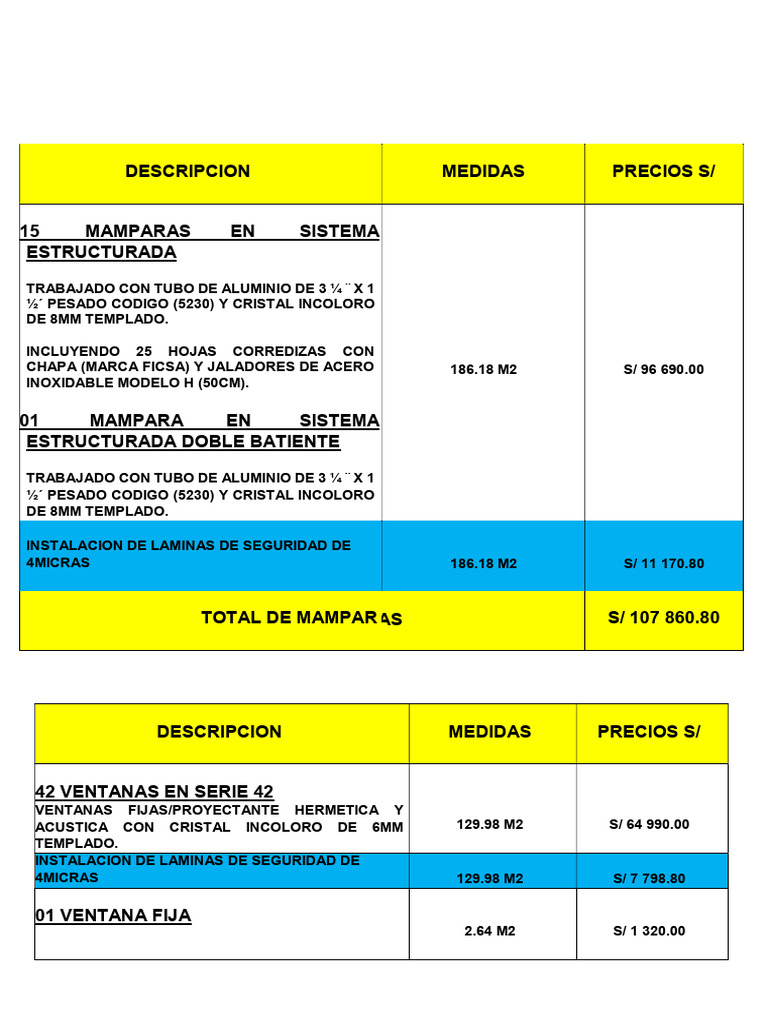 Cotización de Mamparas y Ventanas en Arequipa | PDF | Rieles | Diseño arquitectonico