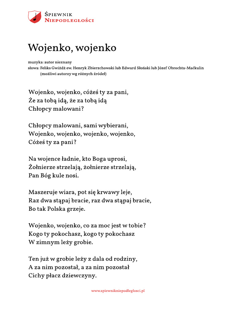 Wojenko Wojenko Tekst | PDF