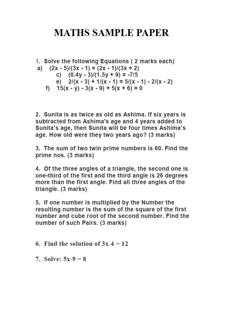 Sample Paper Maths | PDF | Numbers | Arithmetic