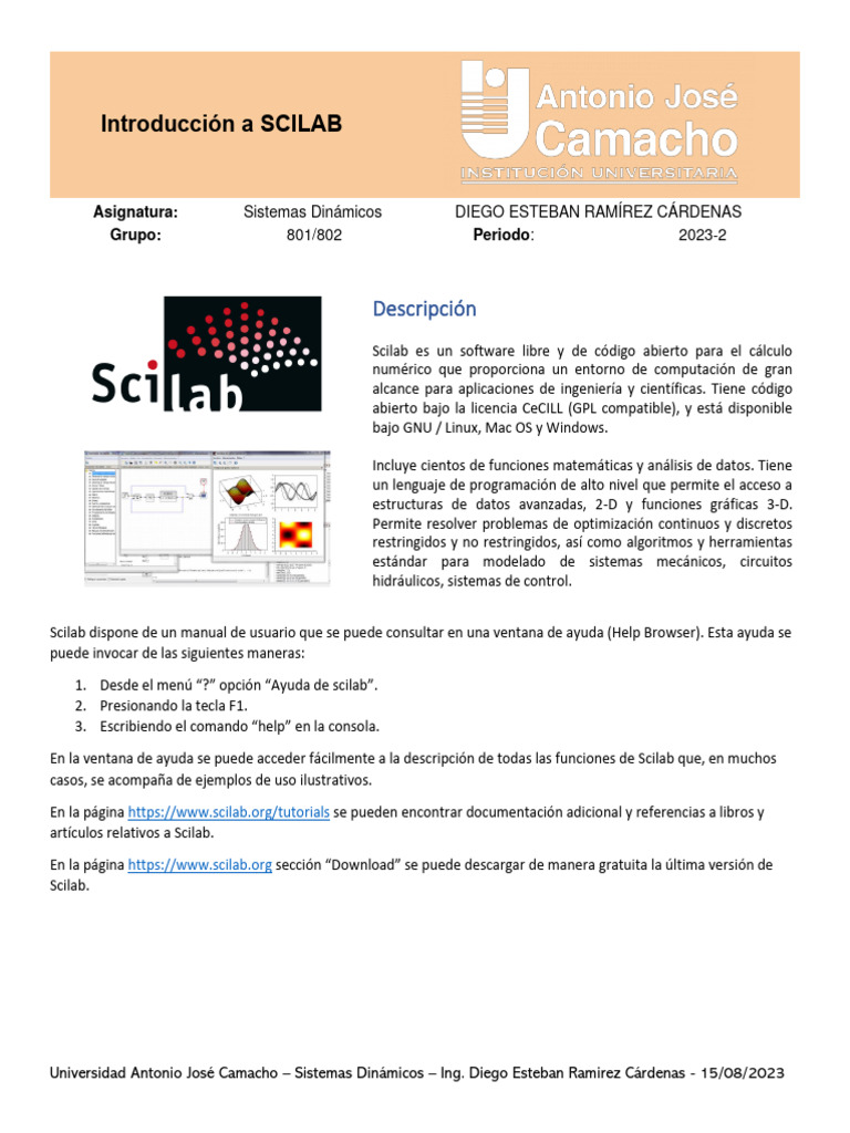 1) Introducción A SCILAB (Guía) | PDF | Archivo de computadora | Informática