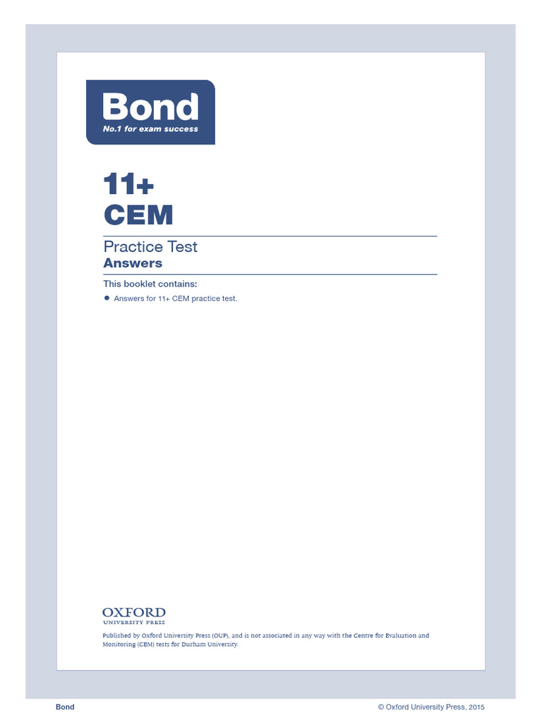 Bond CEM 11 Plus Practice Test Answers | PDF