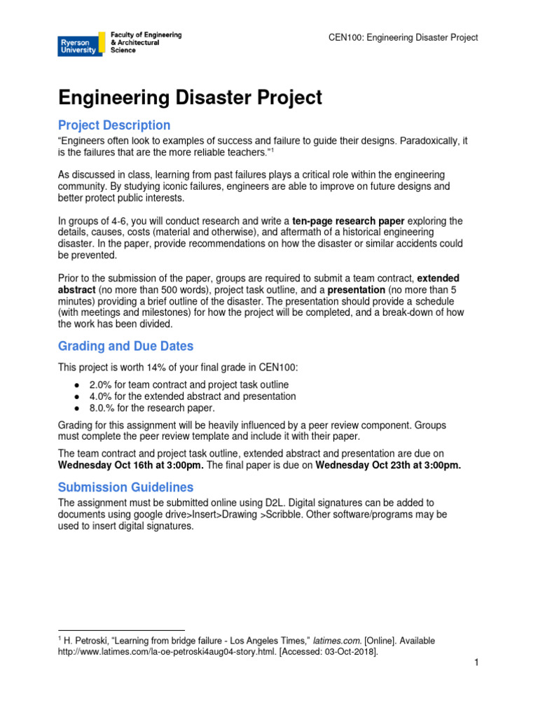 CEN100 Engineering Disaster Project Guide | PDF | Abstract (Summary ...