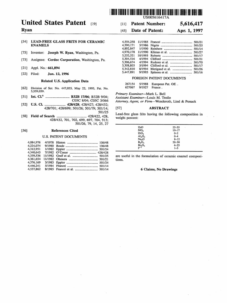 Lead Free Glass Frit For Ceramic Enamel Pdf Glasses Vitreous Enamel
