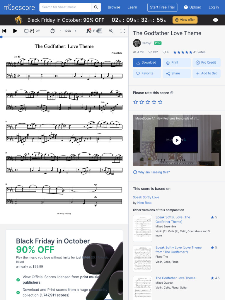 The Godfather Love Theme Sheet Music For Cello (String Duet) | PDF ...