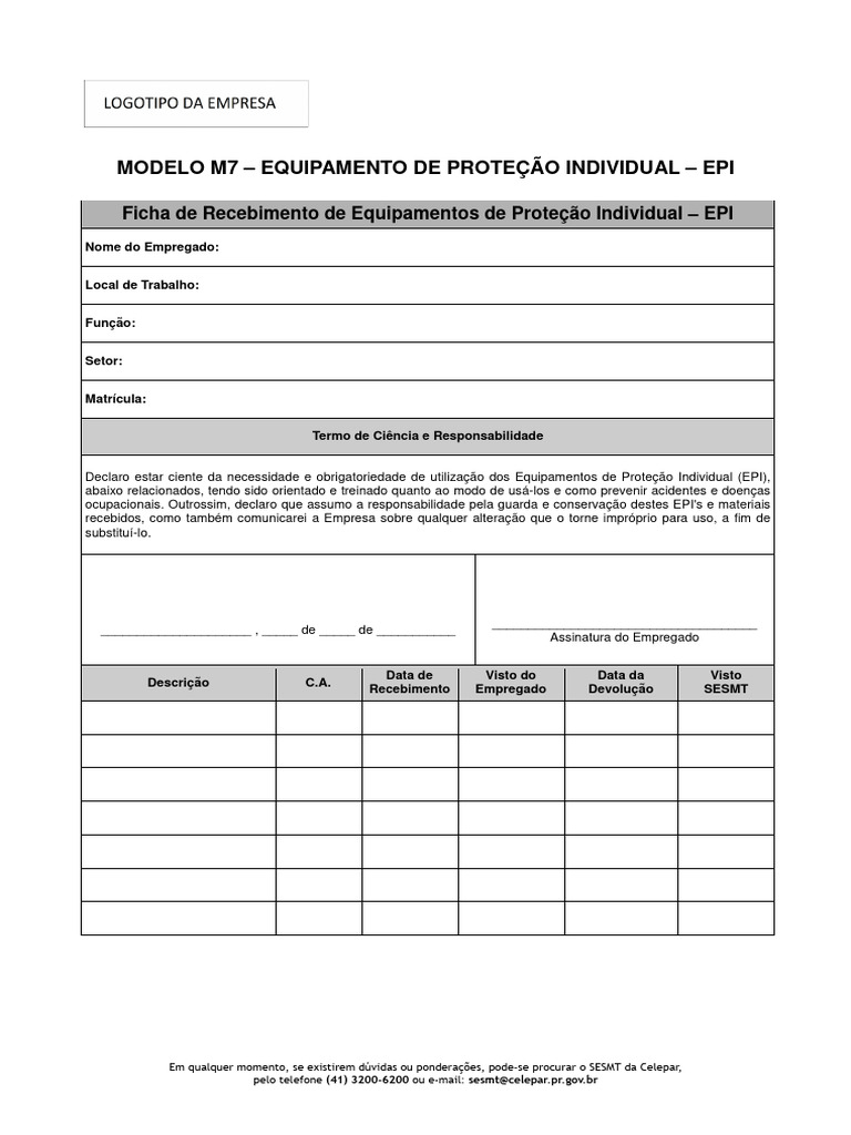 fICHA DE Epi COM TERMO DE rESPONSABILIDADE | PDF